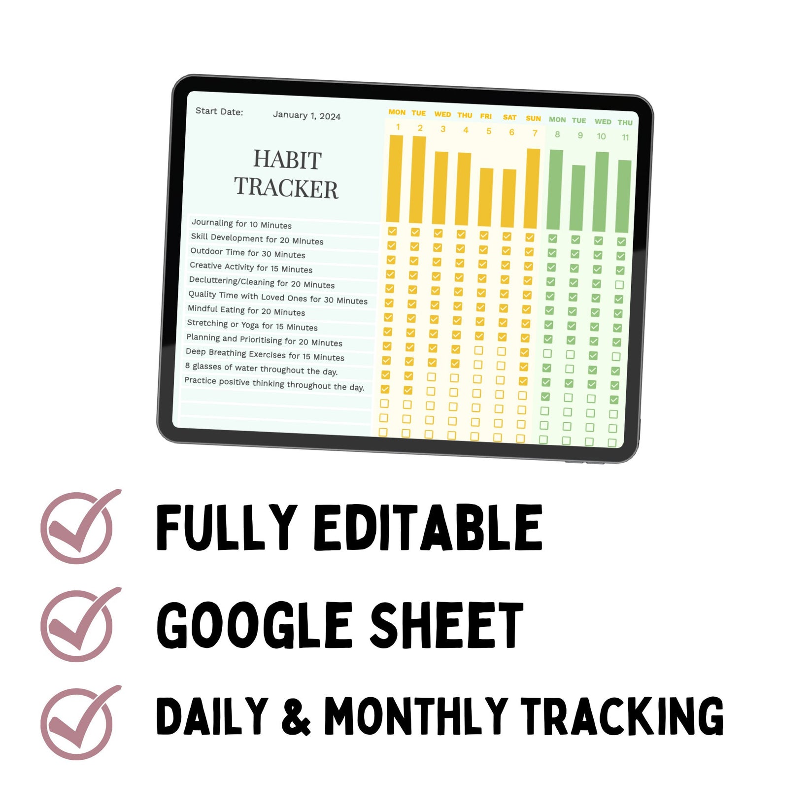 2024 Habit Tracker Spreadsheet Template, Google Sheets Yearly Habit Tr ...